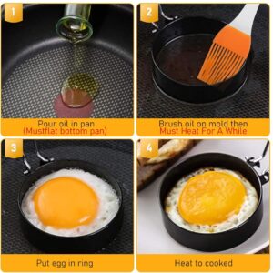 Professional Egg Ring Set for Frying Or Shaping Eggs - 4 Pack Round Egg Rings for Cooking - Stainless Steel Non Stick Mold Shaper Circles for Fried Egg McMuffin Sandwiches - Egg Maker Molds