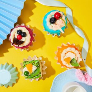 100 Pieces Wave Cupcake Liners Wrappers Flared Paper Baking Cups Disposable Muffin Liners for Muffins Baking, Cupcakes or Mini Snacks