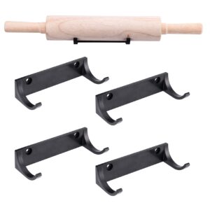 horizontal rolling pin wall mount holder rolling pin display rack hook hanger storage, black pack of 4