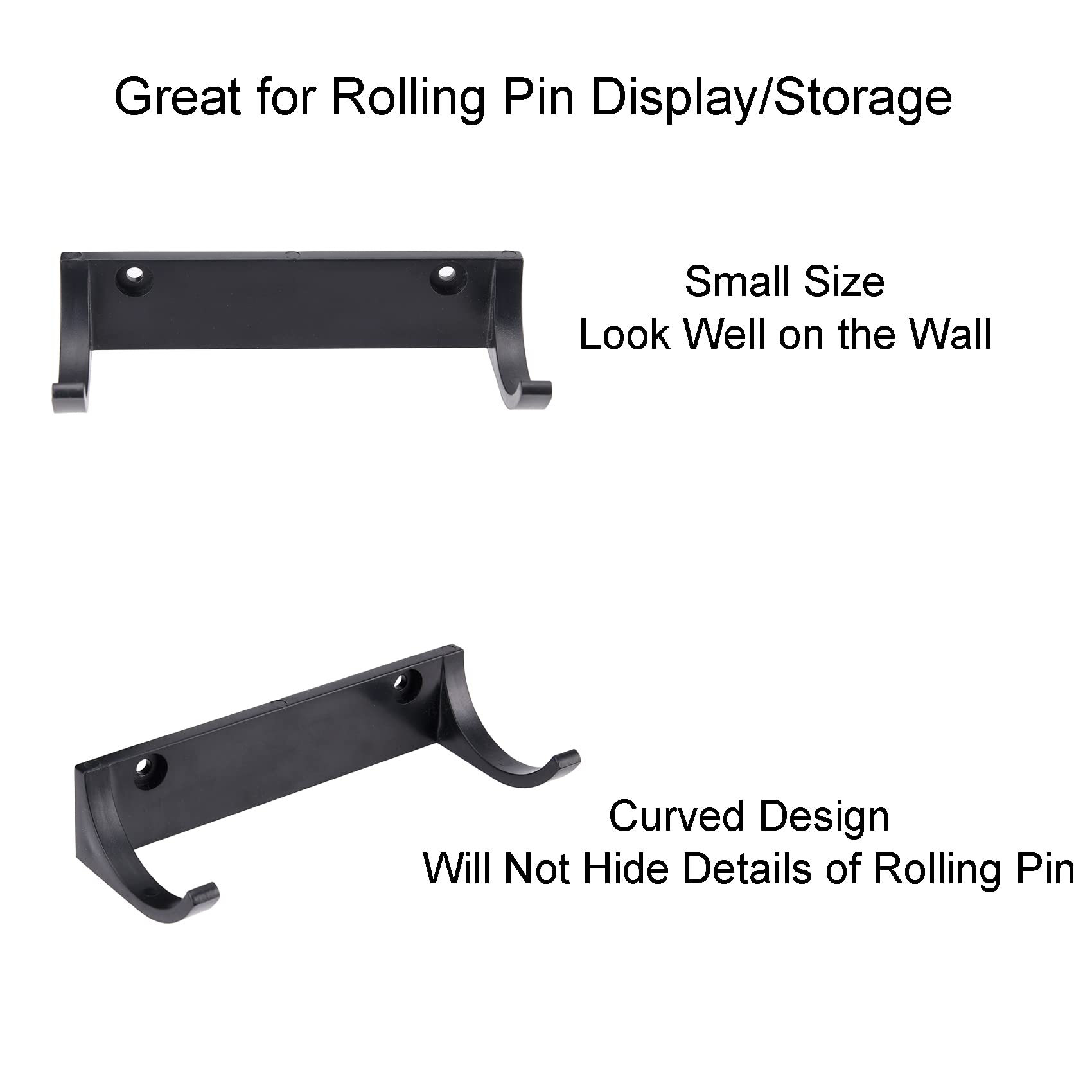 Horizontal Rolling Pin Wall Mount Holder Rolling Pin Display Rack Hook Hanger Storage, Black Pack of 4