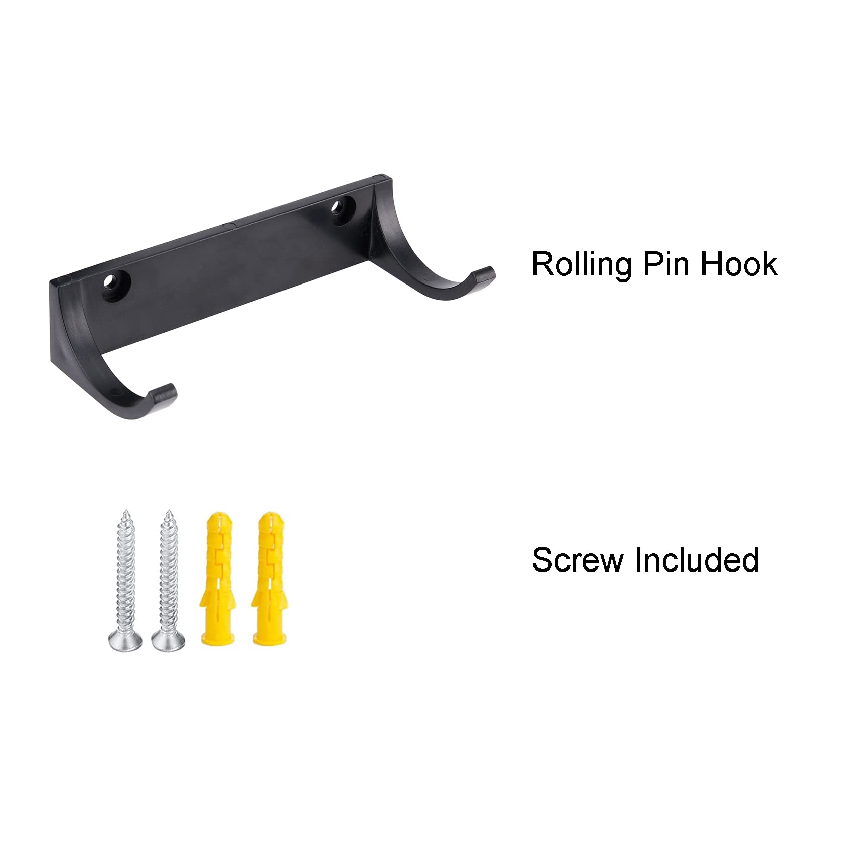 Horizontal Rolling Pin Wall Mount Holder Rolling Pin Display Rack Hook Hanger Storage, Black Pack of 4