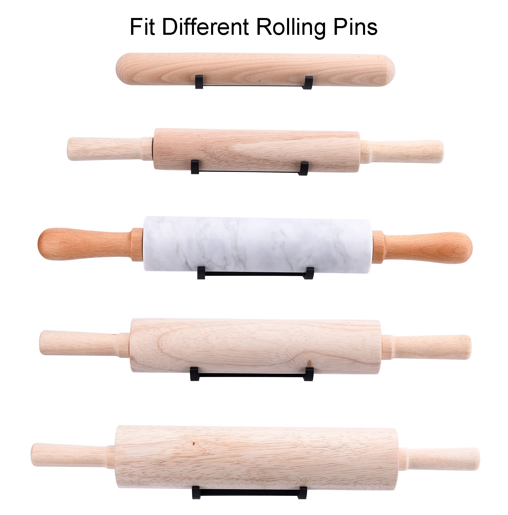 Horizontal Rolling Pin Wall Mount Holder Rolling Pin Display Rack Hook Hanger Storage, Black Pack of 4