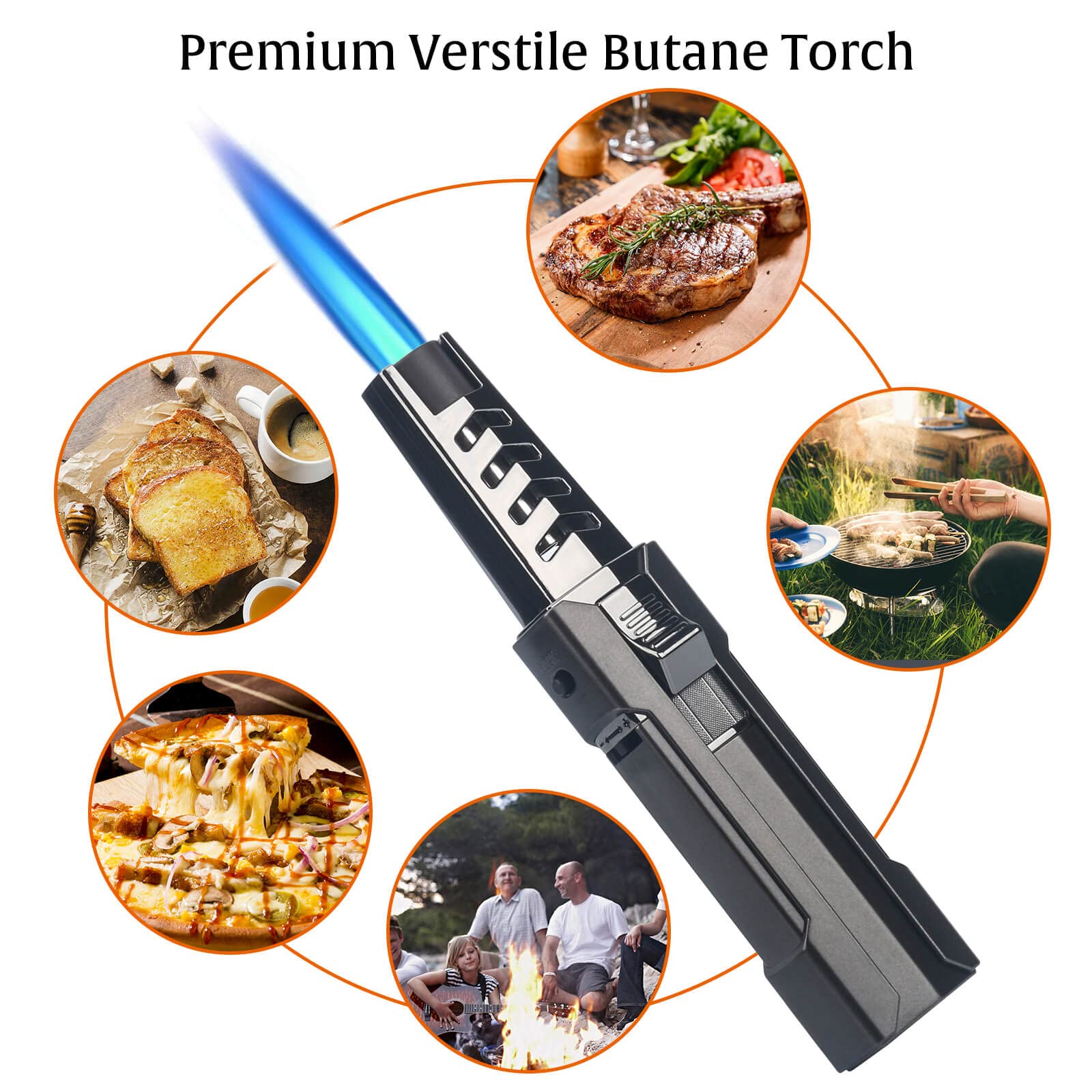 Butane Torch, Refillable Kitchen Cooking Torch Windproof Adjustable Flame Solar Beam Torch Blow Torch With Safety Lock, Outdoor Cooking Torch Lighter For BBQ Baking Fireplace (Butane Gas Not Included)