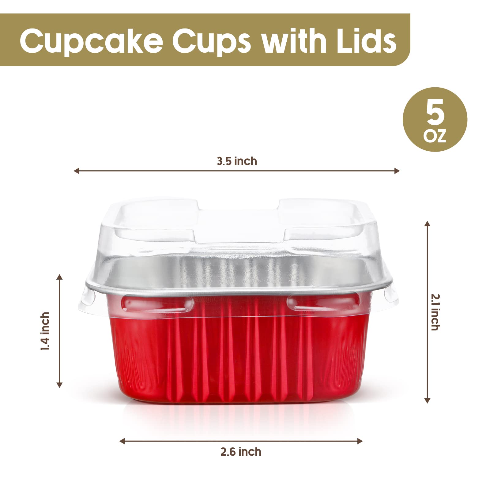 Mimorou 100 Pcs Valentine's Day Red Aluminum Foil Baking Cups with Lids 5oz Baking Liner Cups Disposable Ramekin Muffin Cups Desserts Cupcake Container for Party Holiday Celebration