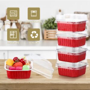 Mimorou 100 Pcs Valentine's Day Red Aluminum Foil Baking Cups with Lids 5oz Baking Liner Cups Disposable Ramekin Muffin Cups Desserts Cupcake Container for Party Holiday Celebration