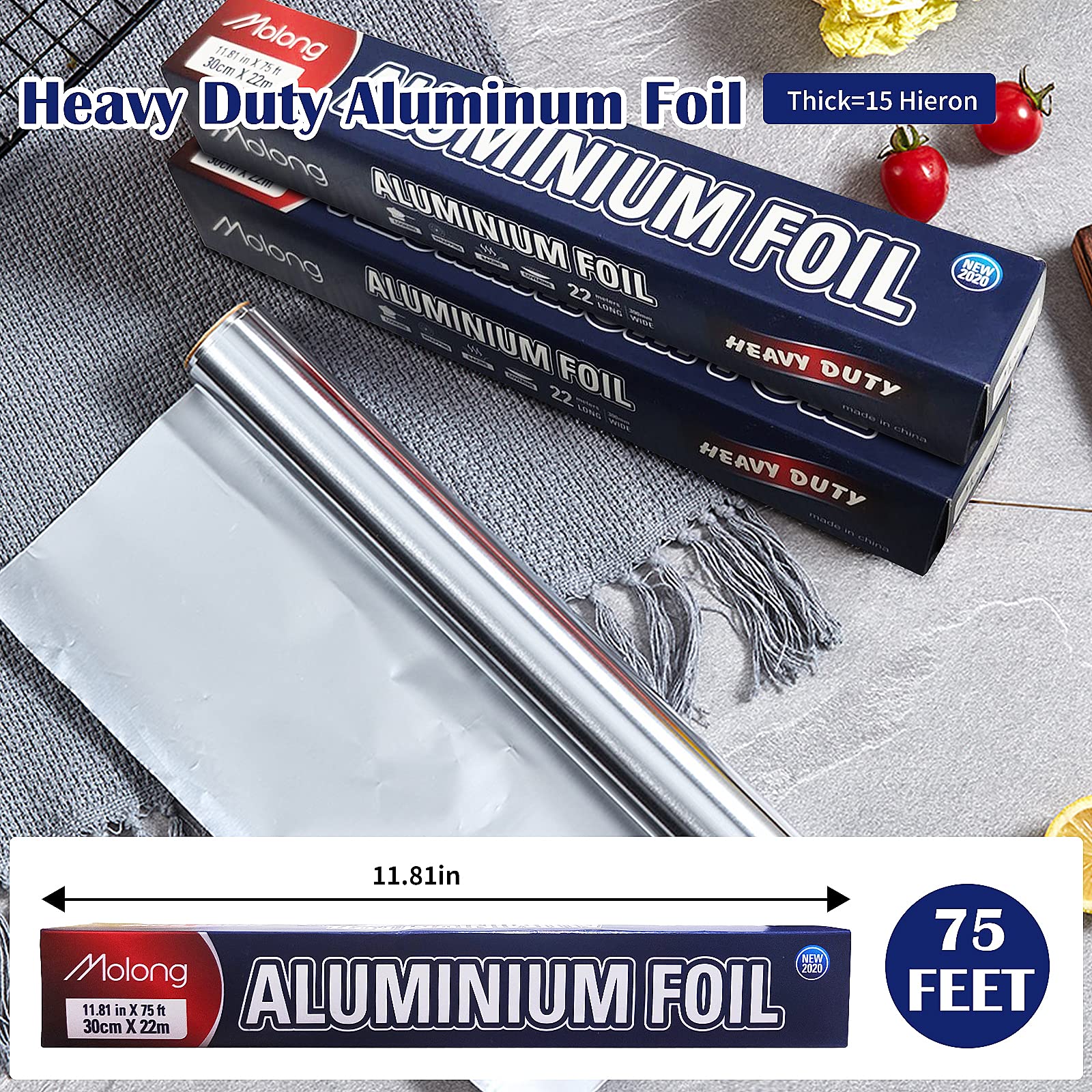 Aluminum Foil Roll 75 Feet Long Non-Stick Aluminum Foil Food Grade Foil Wrap Kitchen Suitable for Cooking, Roasting, Baking,BBQ and Family Parties