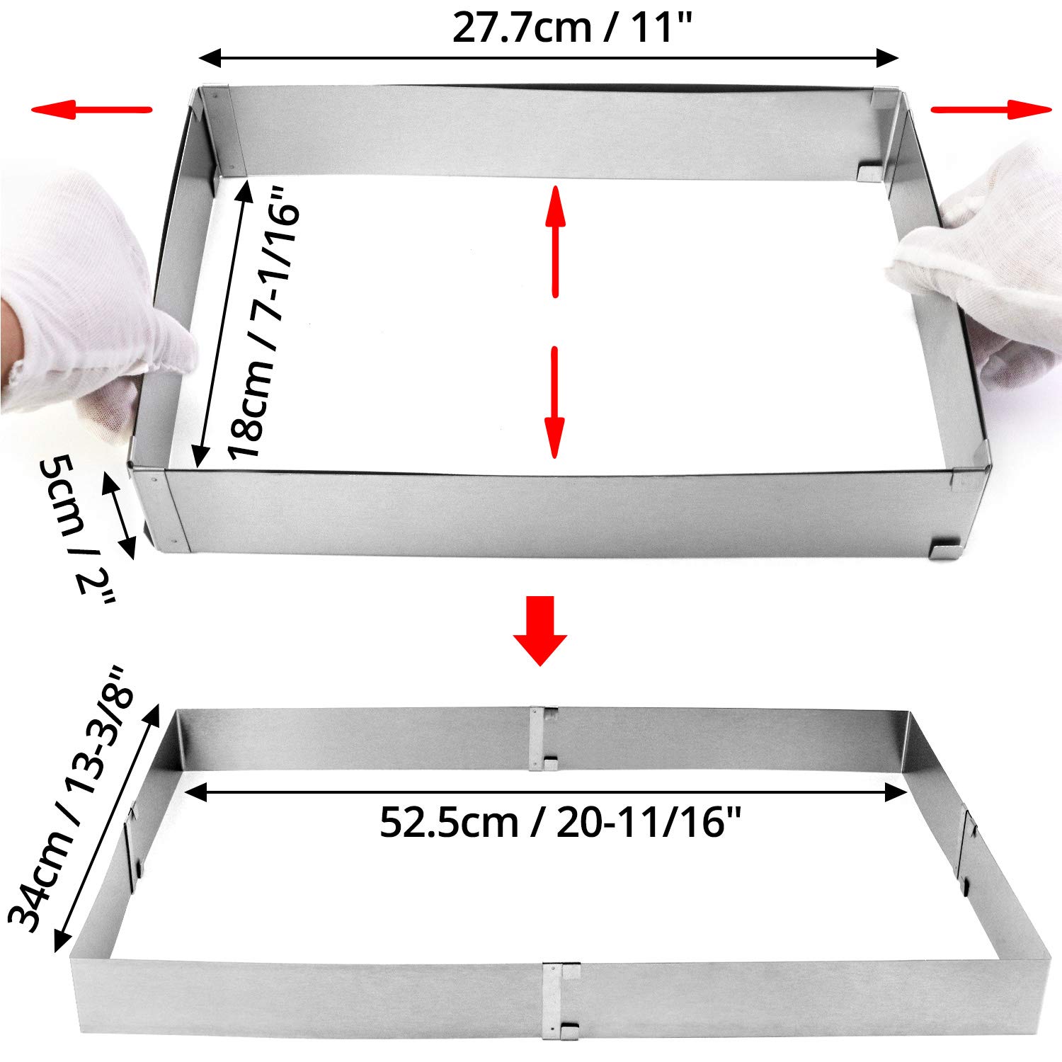 QWORK Stainless Steel Sheet Pan Extender, Adjustable Cake Mold Ring, Half Size, Square, 1 Pack