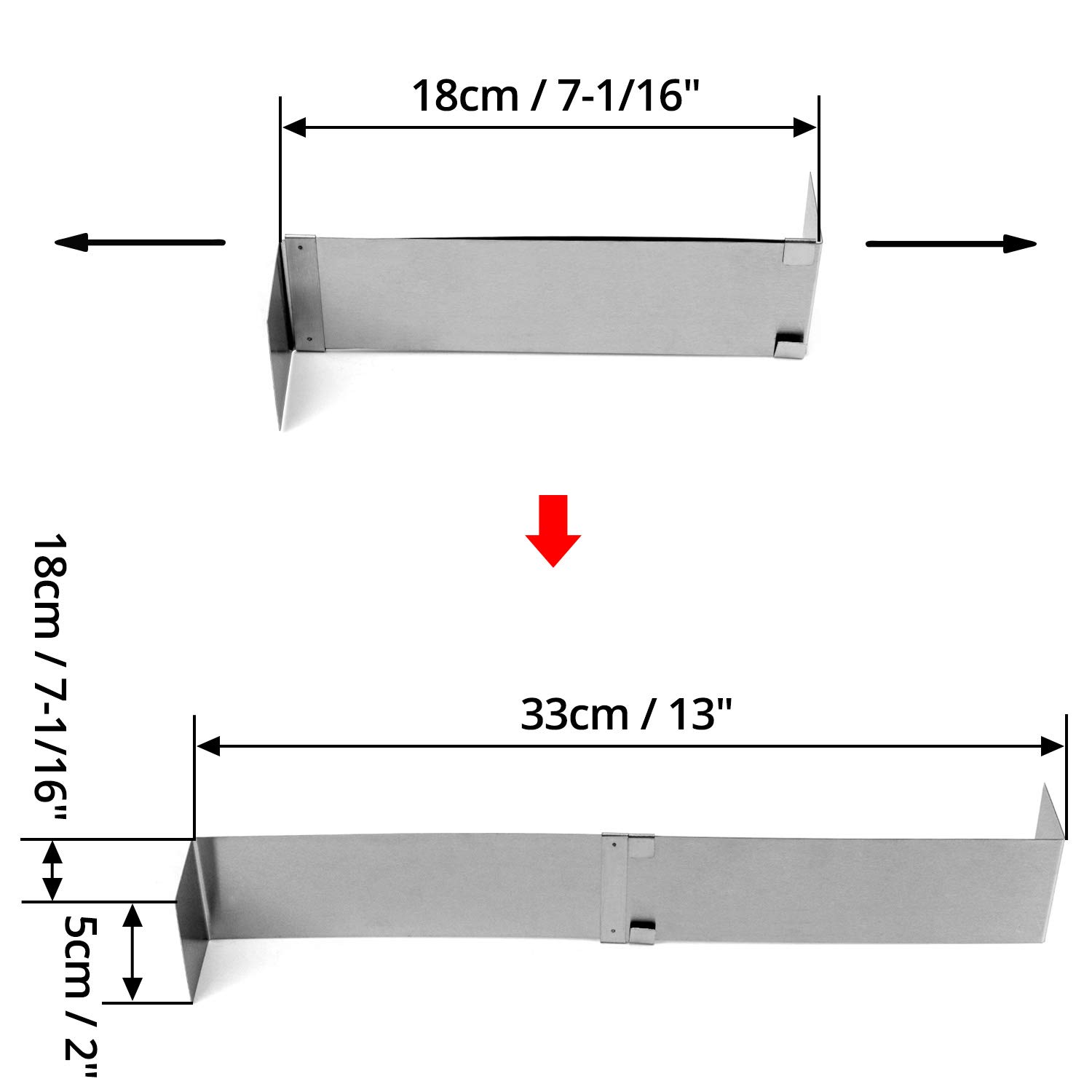 QWORK Stainless Steel Sheet Pan Extender, Adjustable Cake Mold Ring, Half Size, Square, 1 Pack