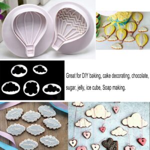 9Pcs Balloons and Cloud Cake Decoration Fondant Mold Set Hot Air Balloon Cookie Cutters for Chocolate Candy Baking Pastry Cookie Sugar Craft