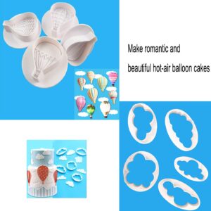 9Pcs Balloons and Cloud Cake Decoration Fondant Mold Set Hot Air Balloon Cookie Cutters for Chocolate Candy Baking Pastry Cookie Sugar Craft