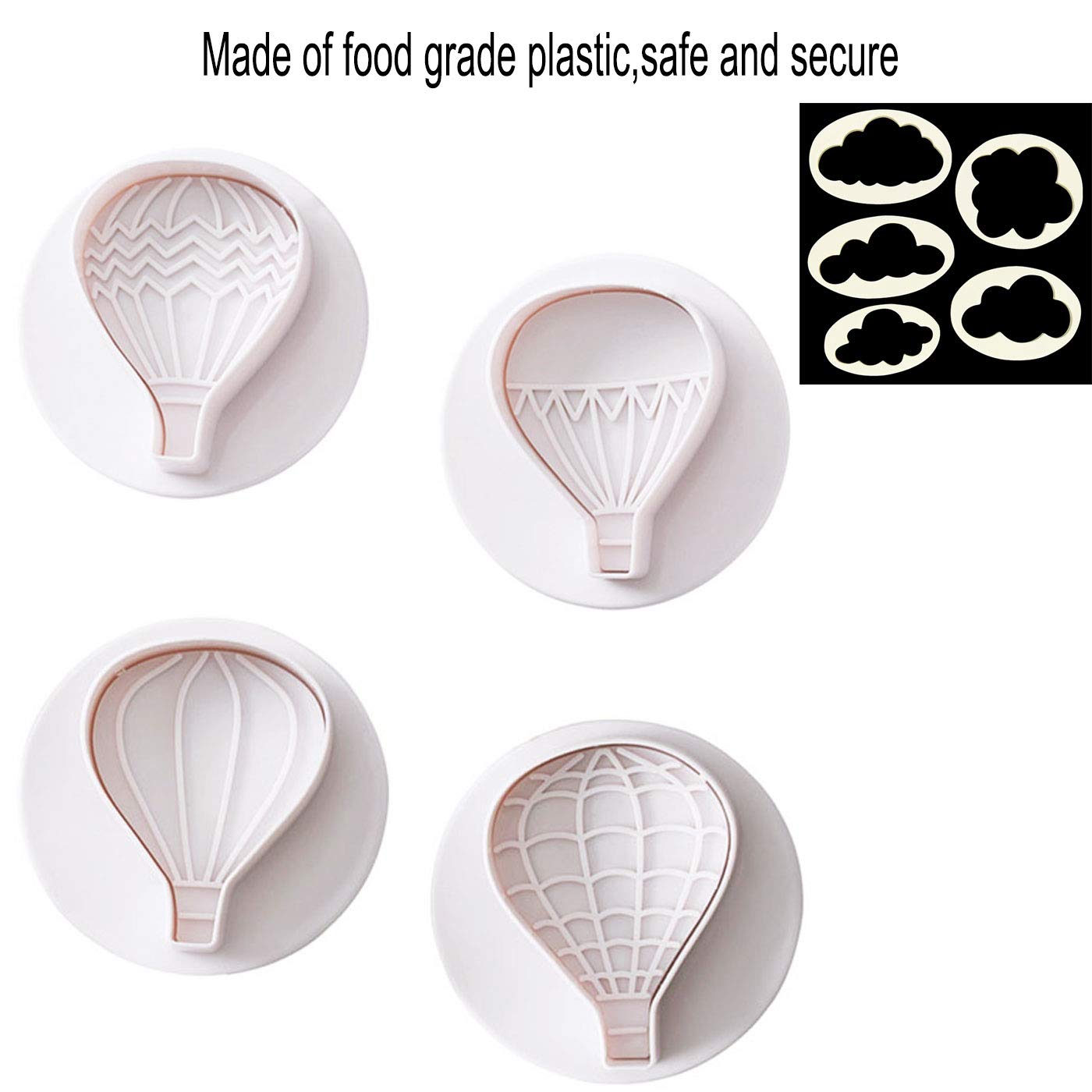 9Pcs Balloons and Cloud Cake Decoration Fondant Mold Set Hot Air Balloon Cookie Cutters for Chocolate Candy Baking Pastry Cookie Sugar Craft