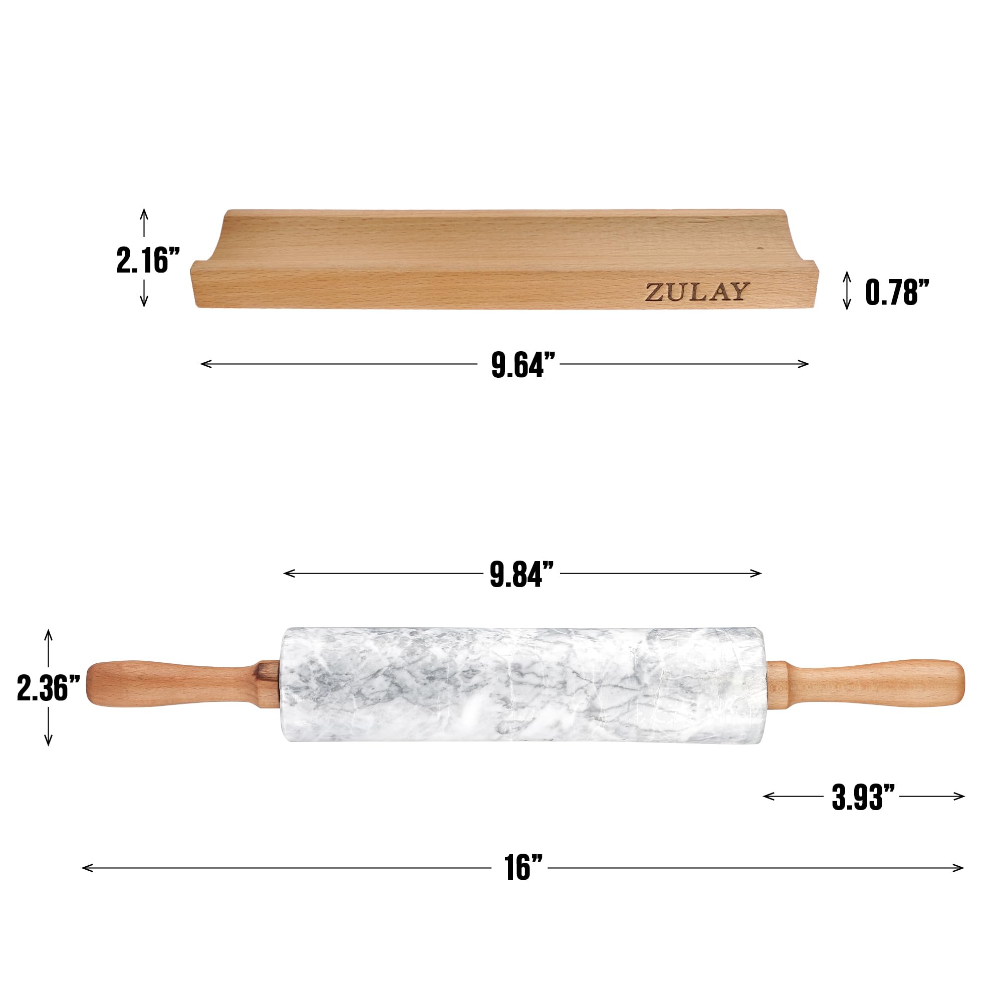 Zulay Kitchen 17-Inch Marble Rolling Pin With Stand - Polished Marble Rolling Pins For Baking - Long Rolling Pin Marble With Beechwood Handle - Non-stick Roller Pin For Baking Pastries, Bread & Pizza