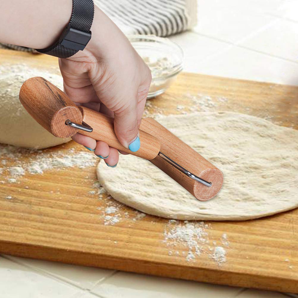 2 Pieces Pizza Pie Dough Roller Docker Set, Aulufft Wood Pastry Pizza Roller Rolling Pins and Time Saver Pizza Plastic Dough Docker