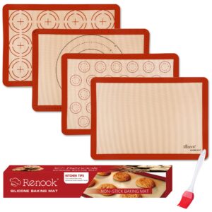 renook silicone baking mats set of 4 half sheets mats +1 oil brush