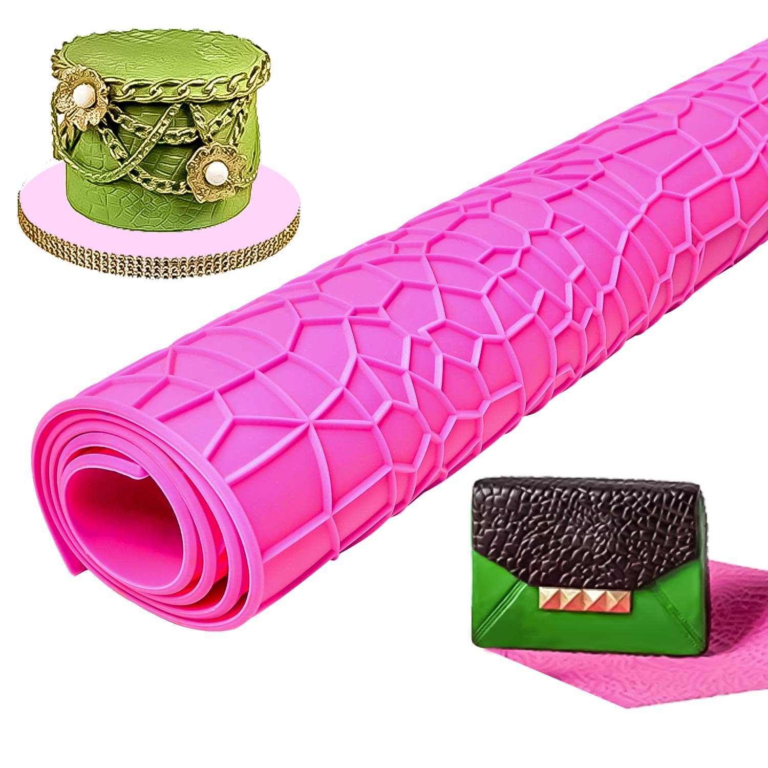 Warmoor Silicone Cake Fondant Mat, Crocodile Alligator Pattern Impression Lace Mold (22 x 14 inches, Pink Crocodile)