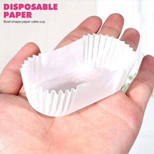 Cabilock 1000 Pcs Baking Cup Oval Cake Paper Tray Boat Shape Paper Cups High Temperature Cake Cup Bread Baking Cups Safe Grease Proof Cupcake Liners Perfect Cups for Cake Balls Muffins Cupcakes