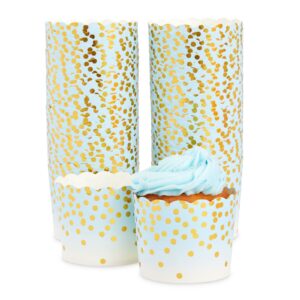 50 pack blue and gold polka dot cupcake liners wrappers, muffin paper baking cup for wedding & birthday