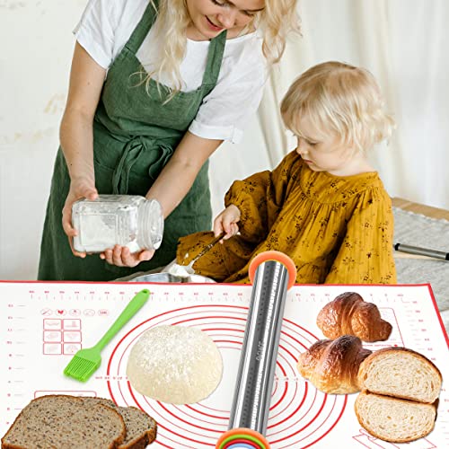 FACIACC Adjustable Rolling Pin with Thickness Rings Adjustable Stainless Steel 17.3 inch Christmas Rolling Pins with Silicone Baking Mat for Baking Dough, Pizza Pie, Pastries, Pasta and Cookies