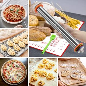 FACIACC Adjustable Rolling Pin with Thickness Rings Adjustable Stainless Steel 17.3 inch Christmas Rolling Pins with Silicone Baking Mat for Baking Dough, Pizza Pie, Pastries, Pasta and Cookies