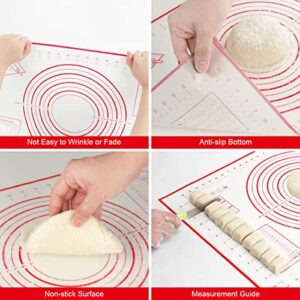 FACIACC Adjustable Rolling Pin with Thickness Rings Adjustable Stainless Steel 17.3 inch Christmas Rolling Pins with Silicone Baking Mat for Baking Dough, Pizza Pie, Pastries, Pasta and Cookies