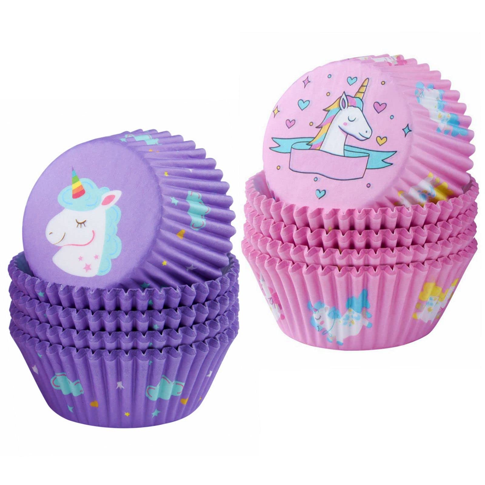 ASTARON 200 Pcs Unicorn Cupcake Liners for Unicorn Party Cup Cake Baking Cups Unicorn Cupcake Case Rainbow Cup Cake Liners for Decorations Girl Kids Birthday Supplies (Light Pink and Purple)