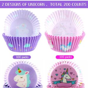 ASTARON 200 Pcs Unicorn Cupcake Liners for Unicorn Party Cup Cake Baking Cups Unicorn Cupcake Case Rainbow Cup Cake Liners for Decorations Girl Kids Birthday Supplies (Light Pink and Purple)