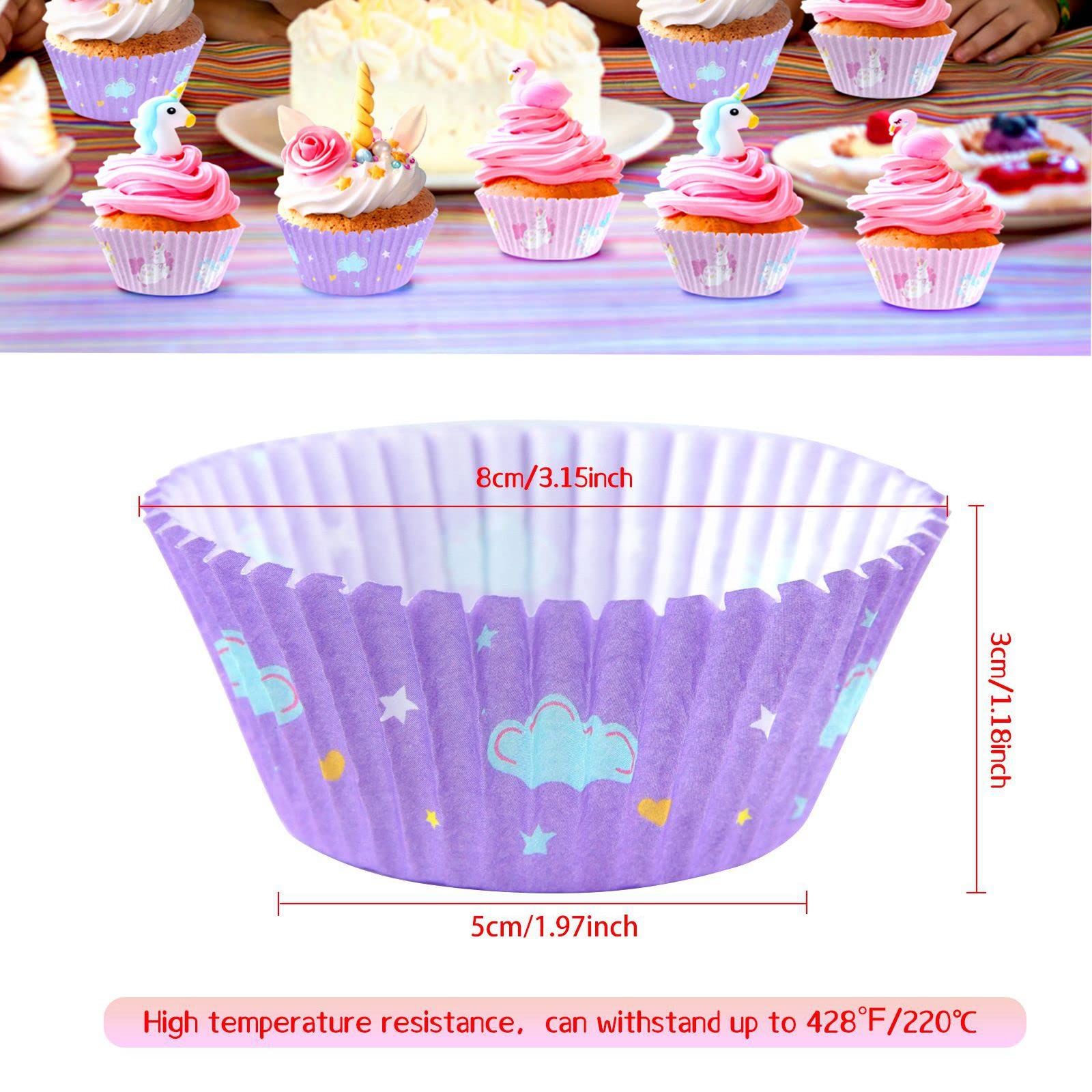 ASTARON 200 Pcs Unicorn Cupcake Liners for Unicorn Party Cup Cake Baking Cups Unicorn Cupcake Case Rainbow Cup Cake Liners for Decorations Girl Kids Birthday Supplies (Light Pink and Purple)