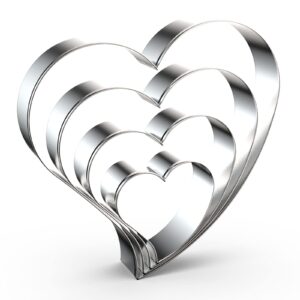 heart cookie cutter set large/small/mini - 5 inch, 4 inch, 3 inch, 2 inch - 4 piece valentine's heart shaped cookie cutters shapes biscuit molds for baking - stainless steel