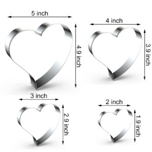 Heart Cookie Cutter Set Large/Small/Mini - 5 Inch, 4 Inch, 3 Inch, 2 Inch - 4 Piece Valentine's Heart Shaped Cookie Cutters Shapes Biscuit Molds for Baking - Stainless Steel