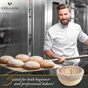 Vollum Bread Proofing Basket Banneton Baking Supplies for Beginners & Professional Bakers, Handwoven Rattan Cane Bread Maker with Linen for Artisan Breads, 7 x 4 Inch, 0.5-Pound Round Brotform