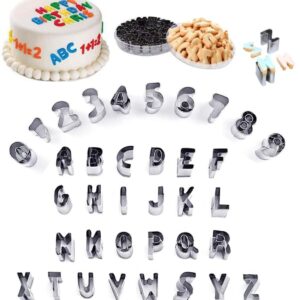 Mini Alphabet Number Cookie Cutters Sets of 37 Pieces Letter Mold Tools for Fondant Biscuit,Cake,Fruit,Vegetables,or Dough Stainless Steel