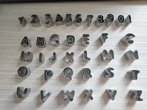 Mini Alphabet Number Cookie Cutters Sets of 37 Pieces Letter Mold Tools for Fondant Biscuit,Cake,Fruit,Vegetables,or Dough Stainless Steel