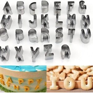 Mini Alphabet Number Cookie Cutters Sets of 37 Pieces Letter Mold Tools for Fondant Biscuit,Cake,Fruit,Vegetables,or Dough Stainless Steel