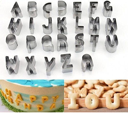 Mini Alphabet Number Cookie Cutters Sets of 37 Pieces Letter Mold Tools for Fondant Biscuit,Cake,Fruit,Vegetables,or Dough Stainless Steel