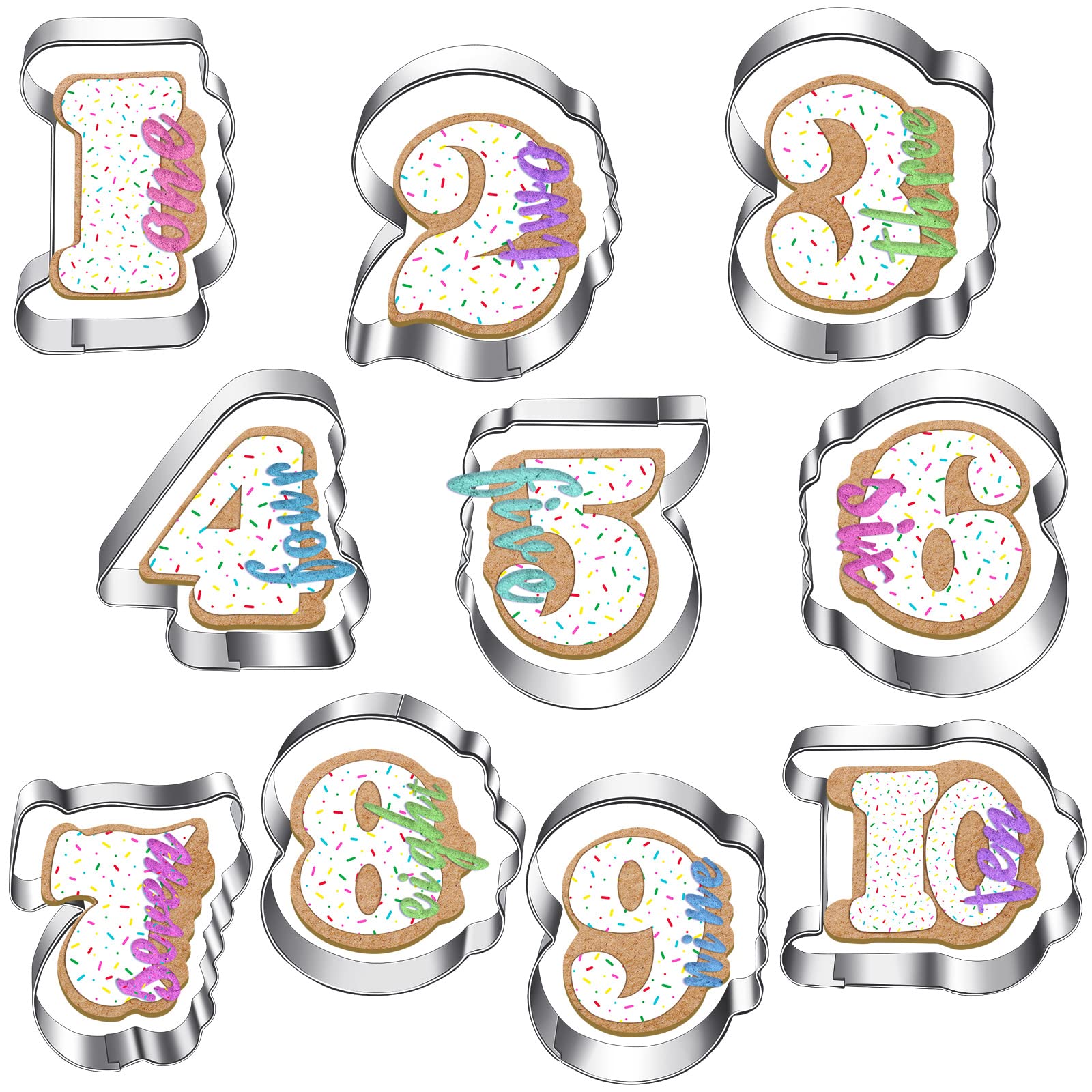 10 Pieces Number Cookie Cutters Birthday Cookie Cutters Numbers with Words Vintage Cookie Cutter Number Cookie Mould for Birthday Baking Home Kitchen Biscuit Baby Shower Party Supplies