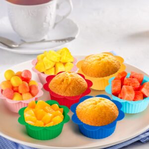 R HORSE 36Pcs Silicone Cupcake Liners Multicolor Flower Shapes Silicone Baking Cups Non-Stick Muffin Liners Washable Muffin Molds Reusable Silicone Cupcake Molds for Pan Oven Microwave Dishwasher