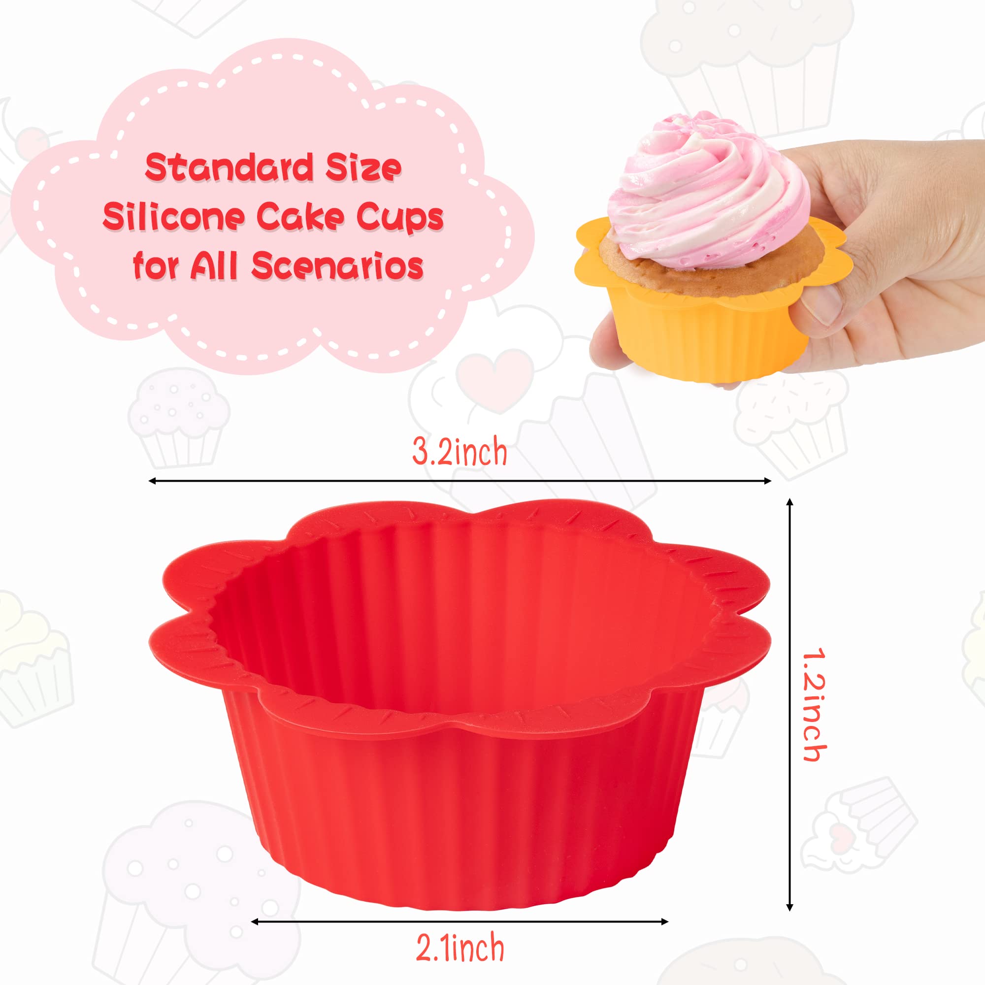 R HORSE 36Pcs Silicone Cupcake Liners Multicolor Flower Shapes Silicone Baking Cups Non-Stick Muffin Liners Washable Muffin Molds Reusable Silicone Cupcake Molds for Pan Oven Microwave Dishwasher