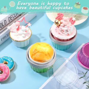 200 Pcs Aluminum Foil Cupcake Baking Cups 4.2 oz Disposable Ramekins Cupcake Liners Dessert Cups with Lids Mini Cake Pans Holders Mini Cheesecake Container for Valentine's Day Party (Vivid Colors)