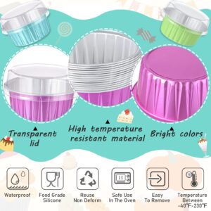 200 Pcs Aluminum Foil Cupcake Baking Cups 4.2 oz Disposable Ramekins Cupcake Liners Dessert Cups with Lids Mini Cake Pans Holders Mini Cheesecake Container for Valentine's Day Party (Vivid Colors)