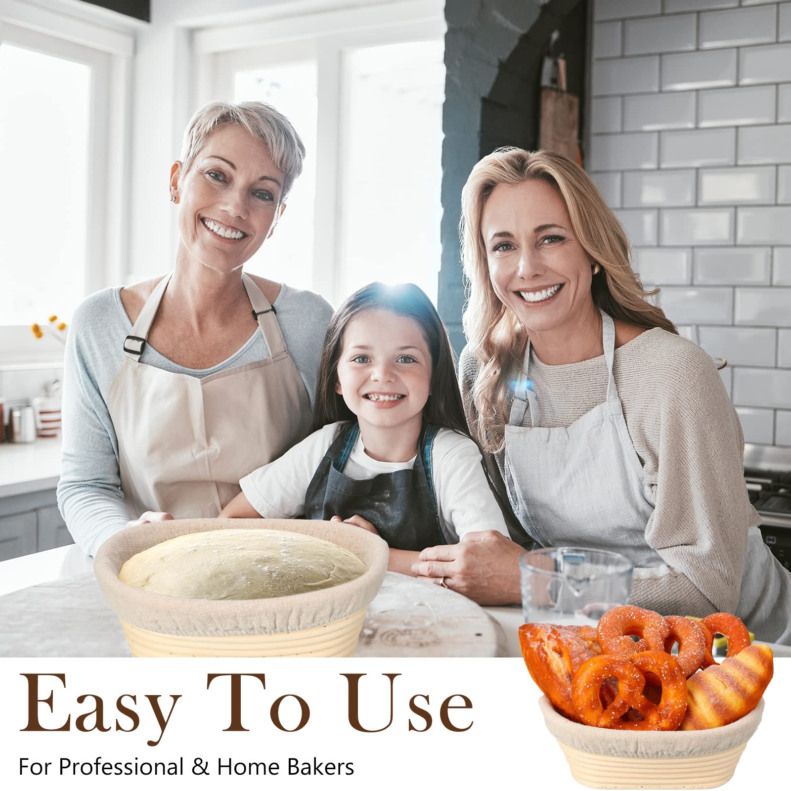 Set of 4 Bread Proofing Basket 8 Inches Oval Shaped Sourdough Bread Proofing Bowl with Liner Rising Rattan Banneton Bowl for Dough Baking