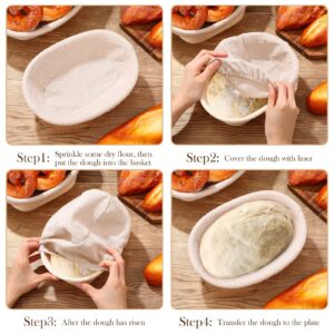 Set of 4 Bread Proofing Basket 8 Inches Oval Shaped Sourdough Bread Proofing Bowl with Liner Rising Rattan Banneton Bowl for Dough Baking