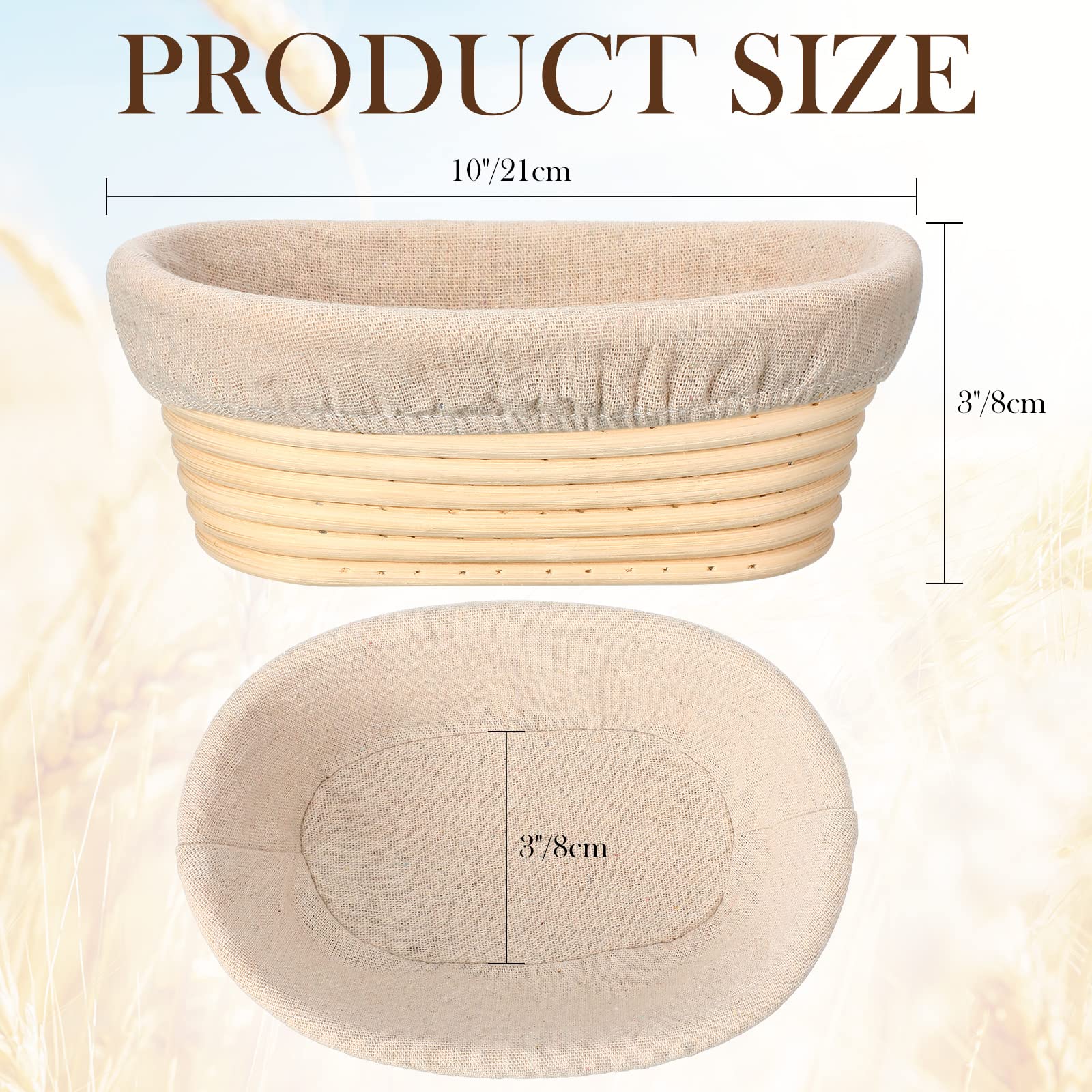 Set of 4 Bread Proofing Basket 8 Inches Oval Shaped Sourdough Bread Proofing Bowl with Liner Rising Rattan Banneton Bowl for Dough Baking