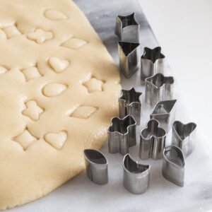 Fox Run Mini Shapes Fondant Cutter Set, Small Star, Diamond, Heart, Clover, Spade, Moon, Oval, 12-Piece, Stainless Steel