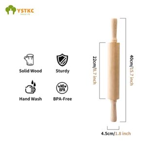 YSTKC 15.7 inch Classic Rubber Wood Rolling Pin, Non-Stick Rolling Pin, Dough Roller Wooden Handle, Pastry Roller, Baking Kitchen Supplies for Bread, Pizza Dough, Pie, Cookies, Fondant, Pasta, Chapat