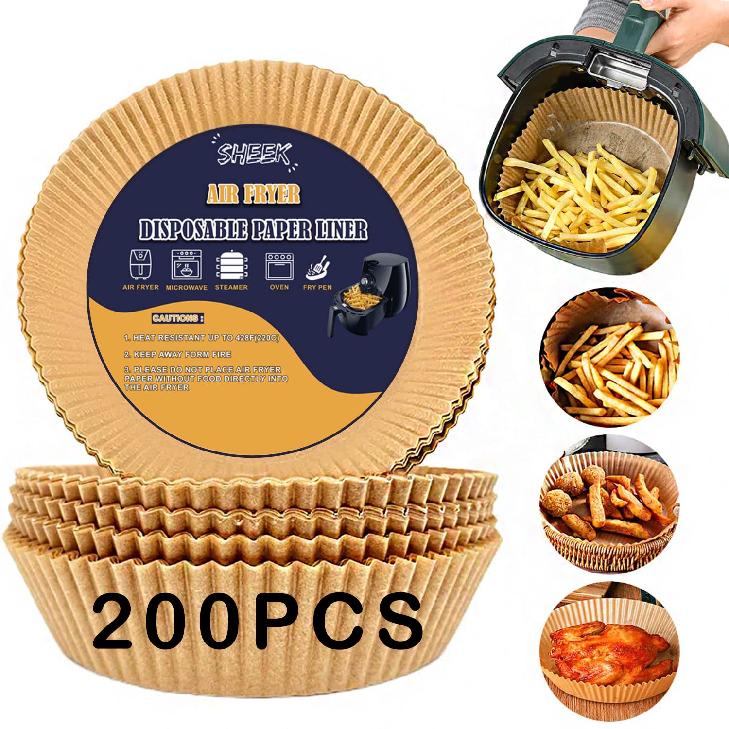 200PCS Air Fryer Disposable Paper Liner, 6.3 inch Non-stick Air Fryer Disposable Liners, Food Grade Parchment,Baking Paper for Air Fryer And Baking Roasting Microwave