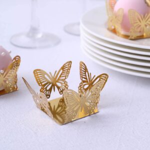 TABLECLOTHSFACTORY 50 Pack | 4" Mini Metallic Gold Butterfly Truffle Cup Dessert Liners, Square Cupcake Tray Wrappers - 225GSM