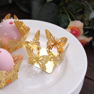 TABLECLOTHSFACTORY 50 Pack | 4" Mini Metallic Gold Butterfly Truffle Cup Dessert Liners, Square Cupcake Tray Wrappers - 225GSM