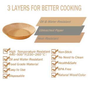 Air Fryer Disposable Paper Liner, Oil-Proof Water-Proof Cooking Baking Roasting Paper, Non-Stick Food Grade Parchment Paper for Air Fryer Steamer Microwave Oven (100pcs-7.9inch)