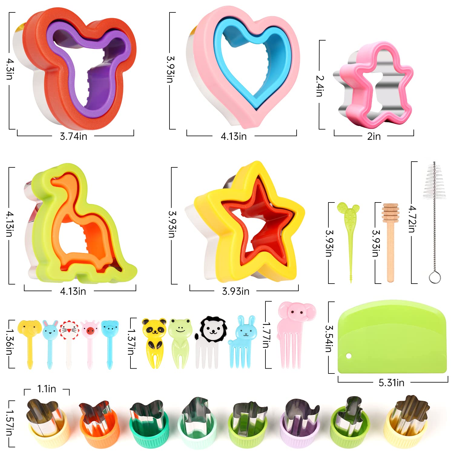 MOHOPE Cookie Cutters set for Kids Lunch -37Pcs, Sandwich Cutter and Sealer with Star, Heart, Dinosaur Shapes, Cartoon Animal Food Picks for Kids, Vegetable Fruit Cutters