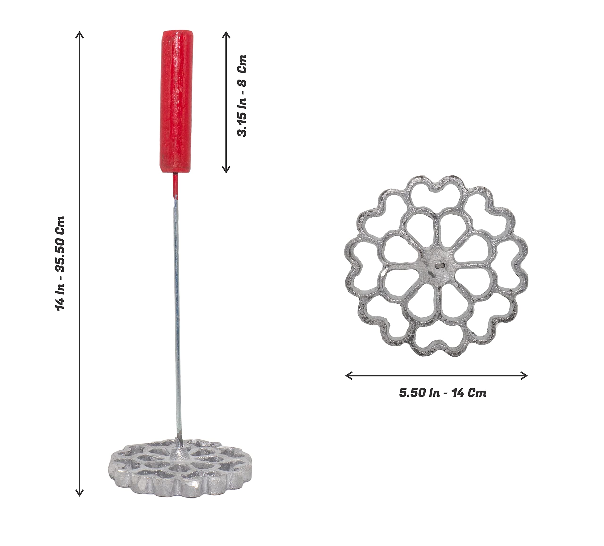 Bunuelera Mexicana de Molde, Rustic Wood handle Cast Aluminum, Buñuelos de Viento Maker Tradicional Roseta Flor Design mold para hacer Bunuelos (5.5 inch / 14 cm)